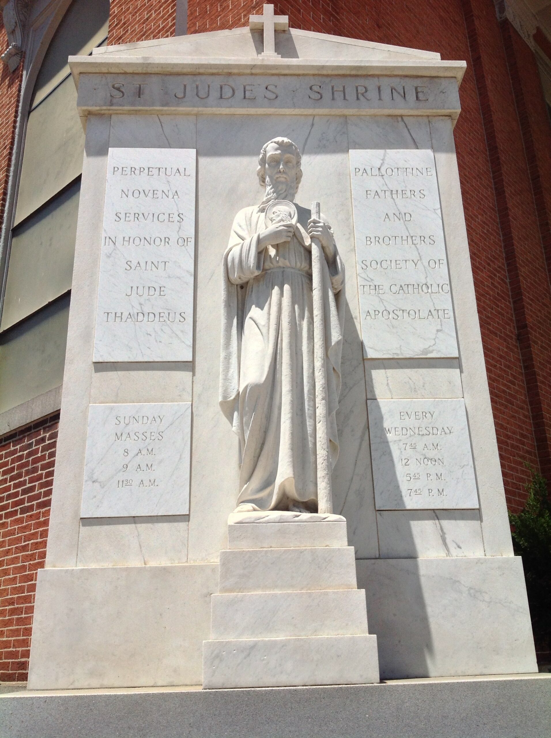 Marble Statue of St. Jude at Shrine Entrance - St. Jude Shrine